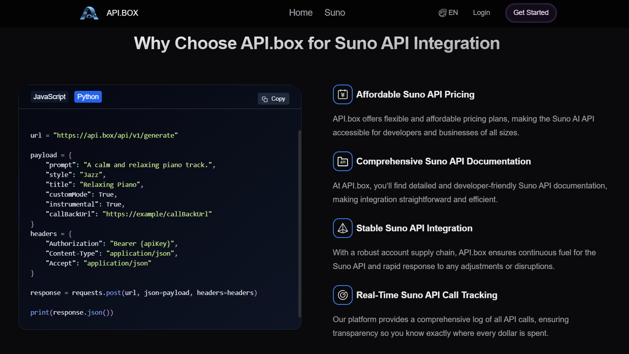 API.box: Suno API for AI Music Generation (Unofficial) / AI Music Generator / Best tools ...