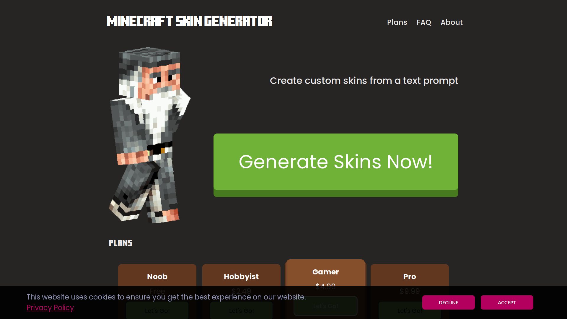 Minecraft Skin Generator / Image processing / Best tools - GoGetGPT.com