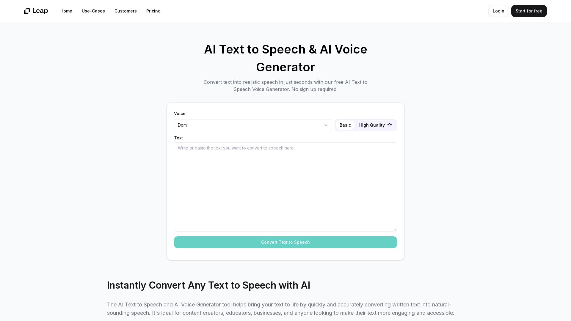 Leap AI Text to Speech & AI Voice Generator / Text To Speech / Best ...