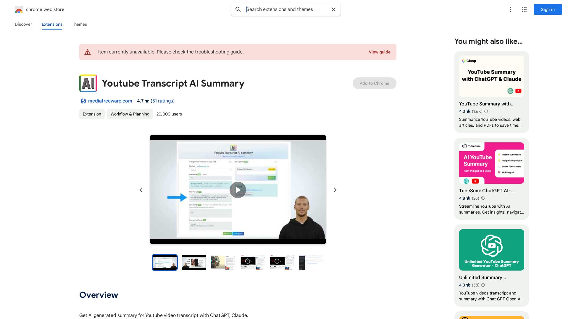 YouTube Transcript AI Summary / YouTube Summaries / Best tools - GoGetGPT.com