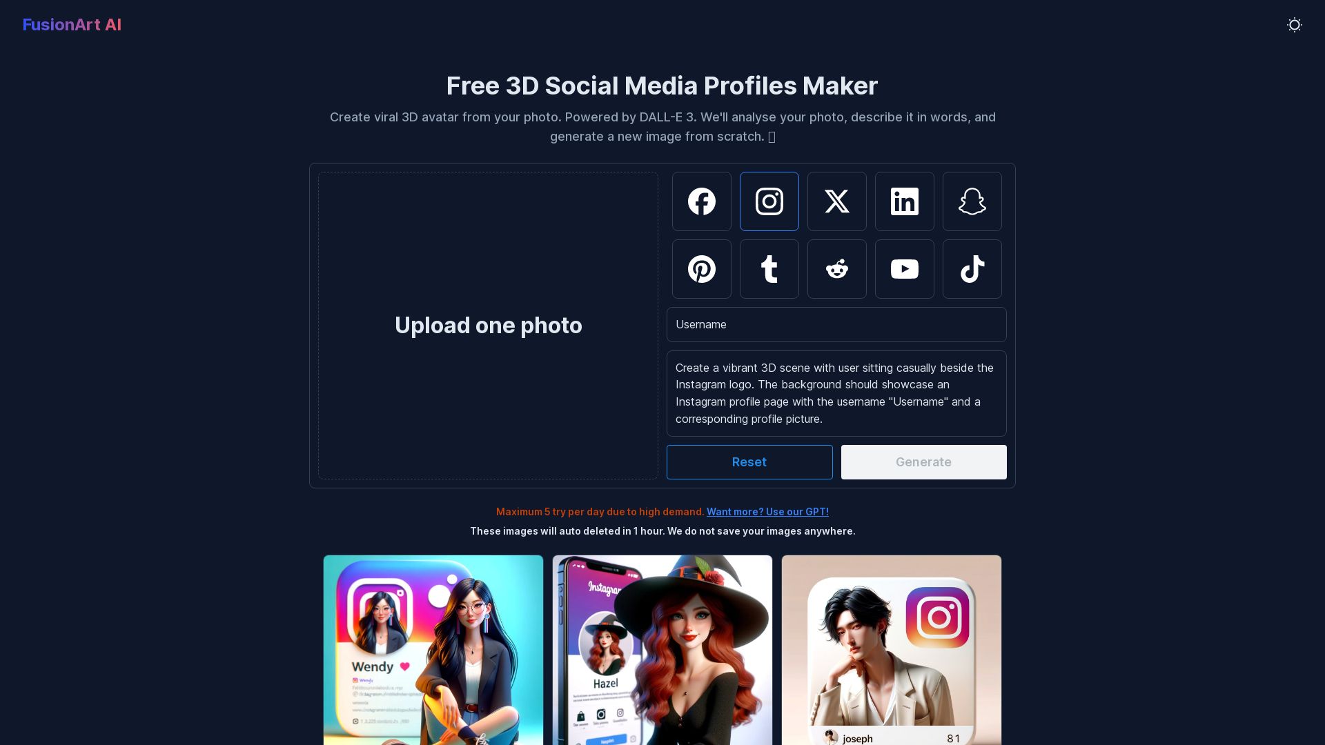 Free 3D Social Media Profiles Maker / 3D / Best tools - GoGetGPT.com